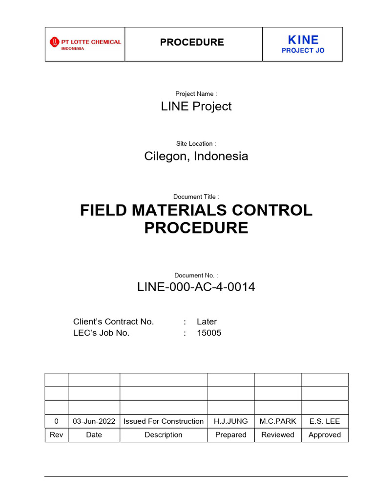 LINE-000-AC-4-0014 Field Materials Control Procedure - Rev.0 | PDF | Warehouse | Pipe (Fluid ...