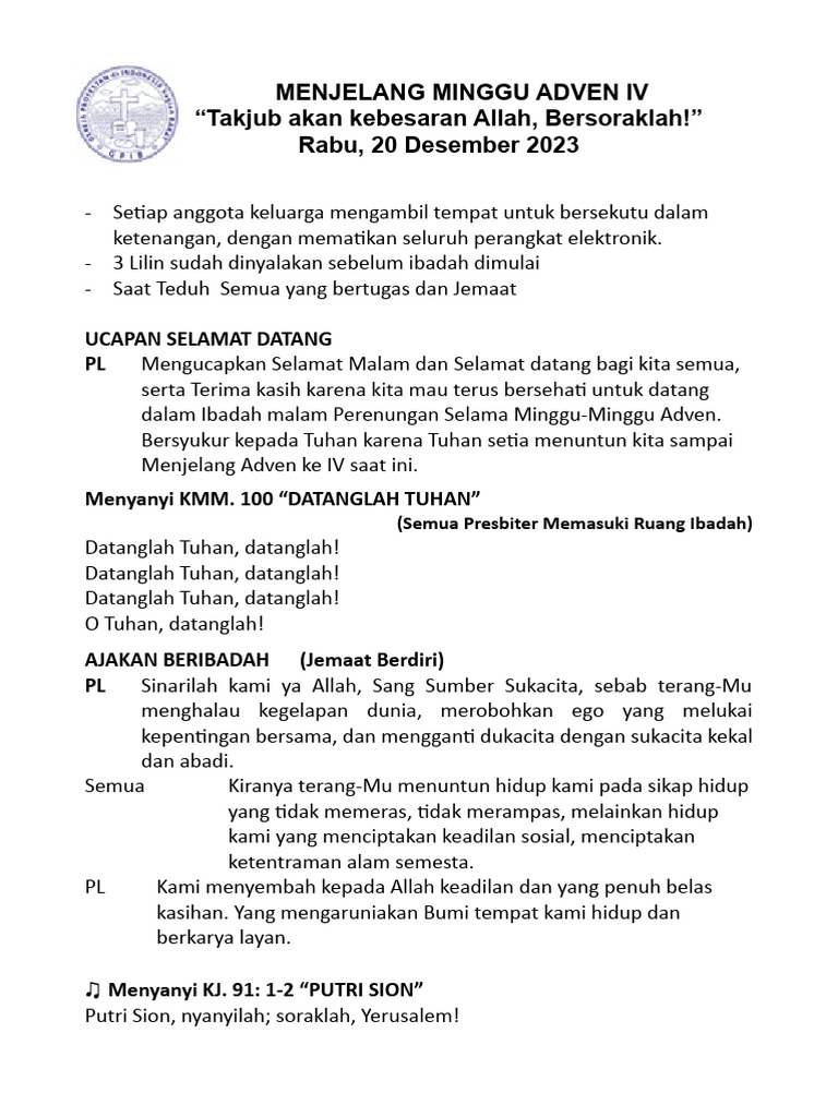Ibadah Minggu Adven IV: Sukacita dan Doa | PDF