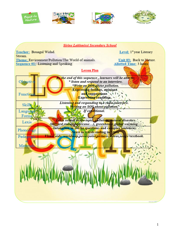 Back to Nature Lesson Plan Overview | PDF | Atmosphere Of Earth ...