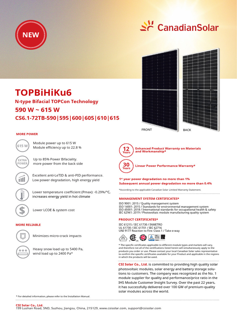 CS Datasheet TOPBiHiKu6 TOPCon - CS6.1 72TB - v1.5 - EN | Download Free ...