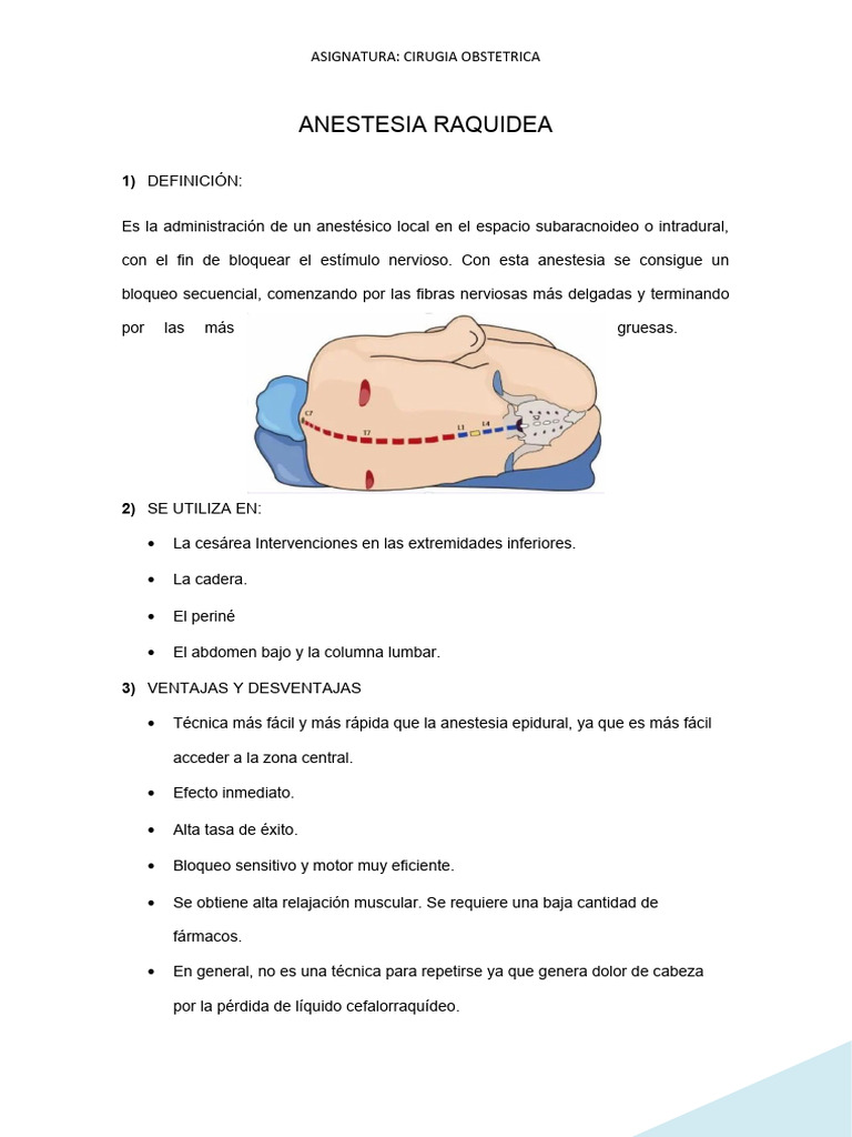 Anestesia Raquidea | PDF | Inyección (medicina) | Analgésico