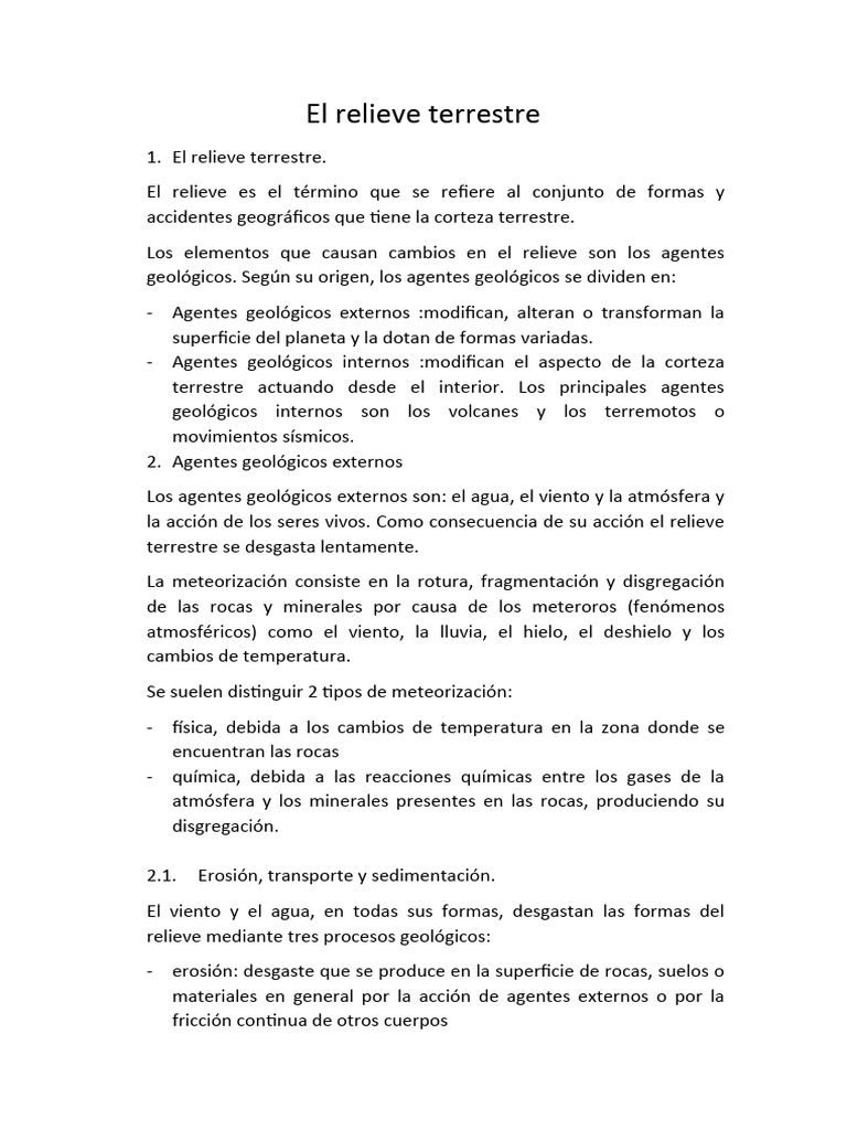 El Relieve Terrestre | PDF | Suelo | Roca (geología)