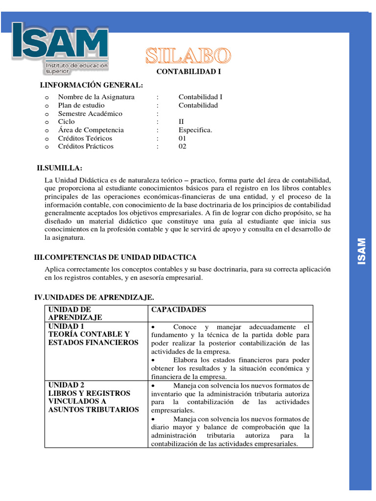 CN02-C SILABO Contabilidad I | PDF | Contabilidad | Evaluación