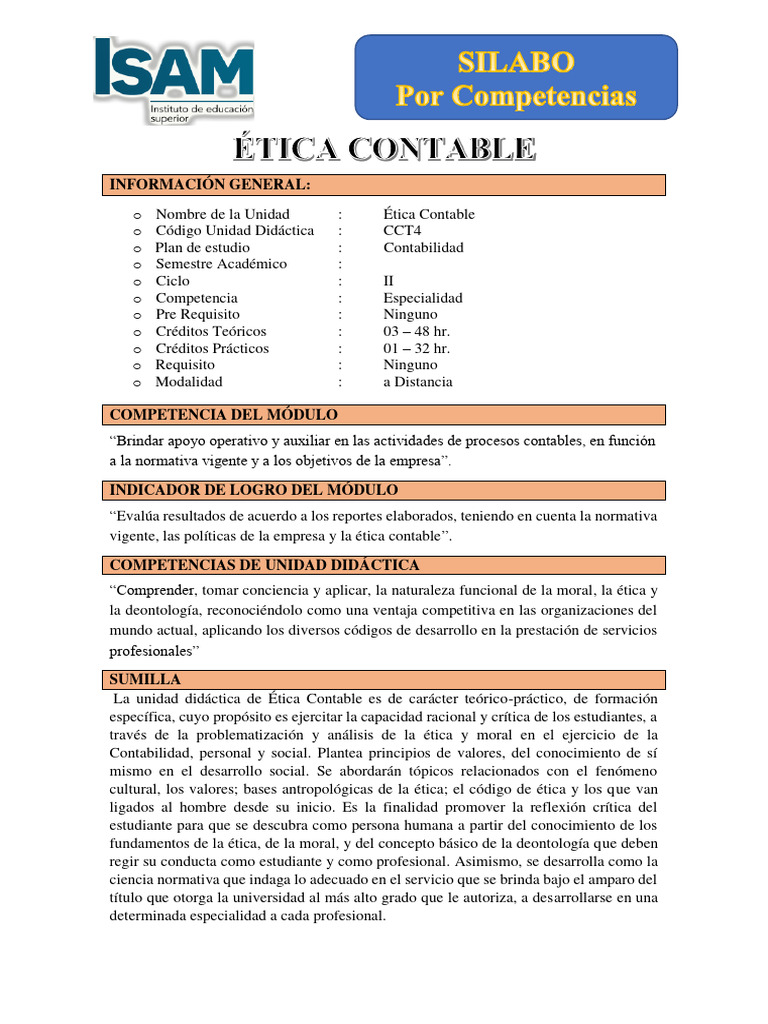 Silabo Ética Contable | PDF | Moralidad | Contabilidad