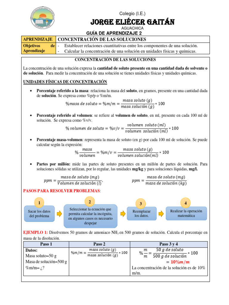 Guía 2 - Concentración de Soluciones | PDF | Concentración | Metrología