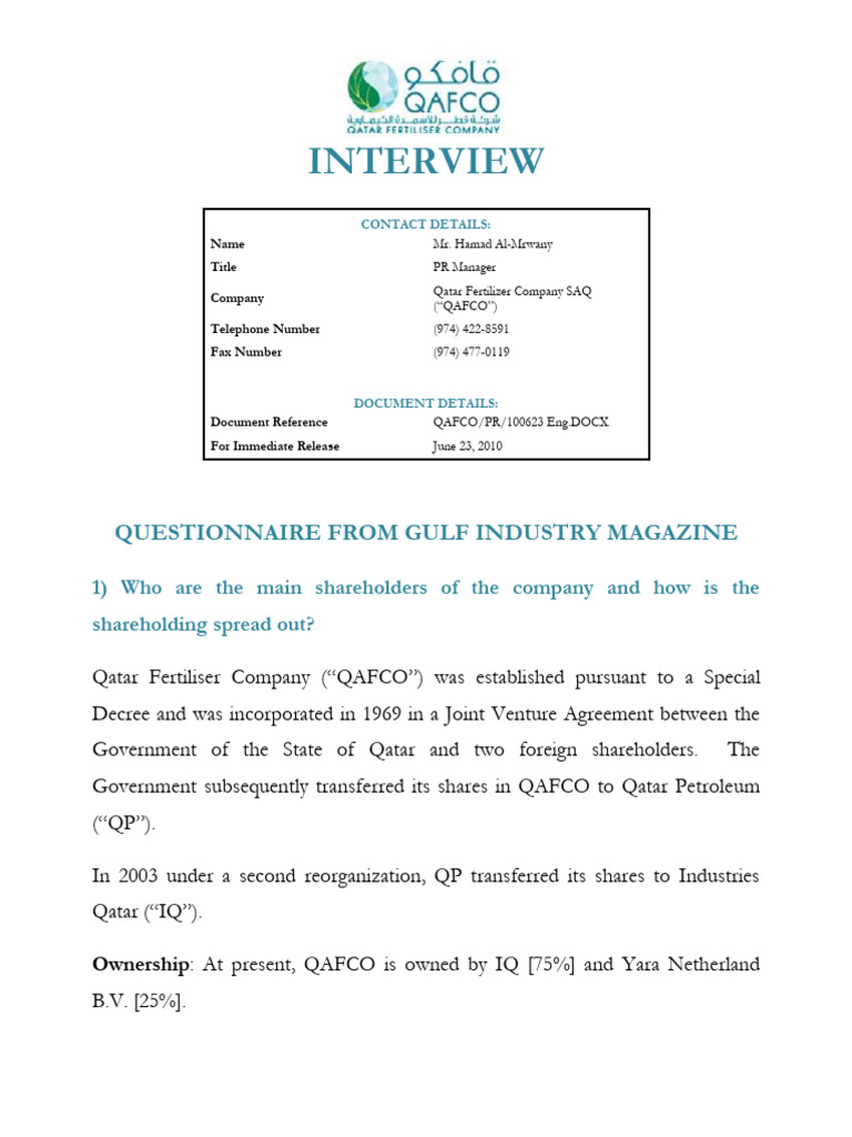 QAFCO Vaiva | PDF | Demand | Fertilizer