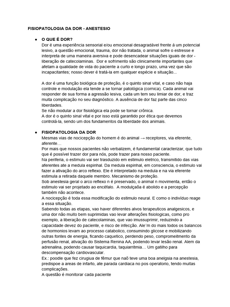 Fisiopatologia e Controle da Dor em Animais | PDF | Dor | Opioide