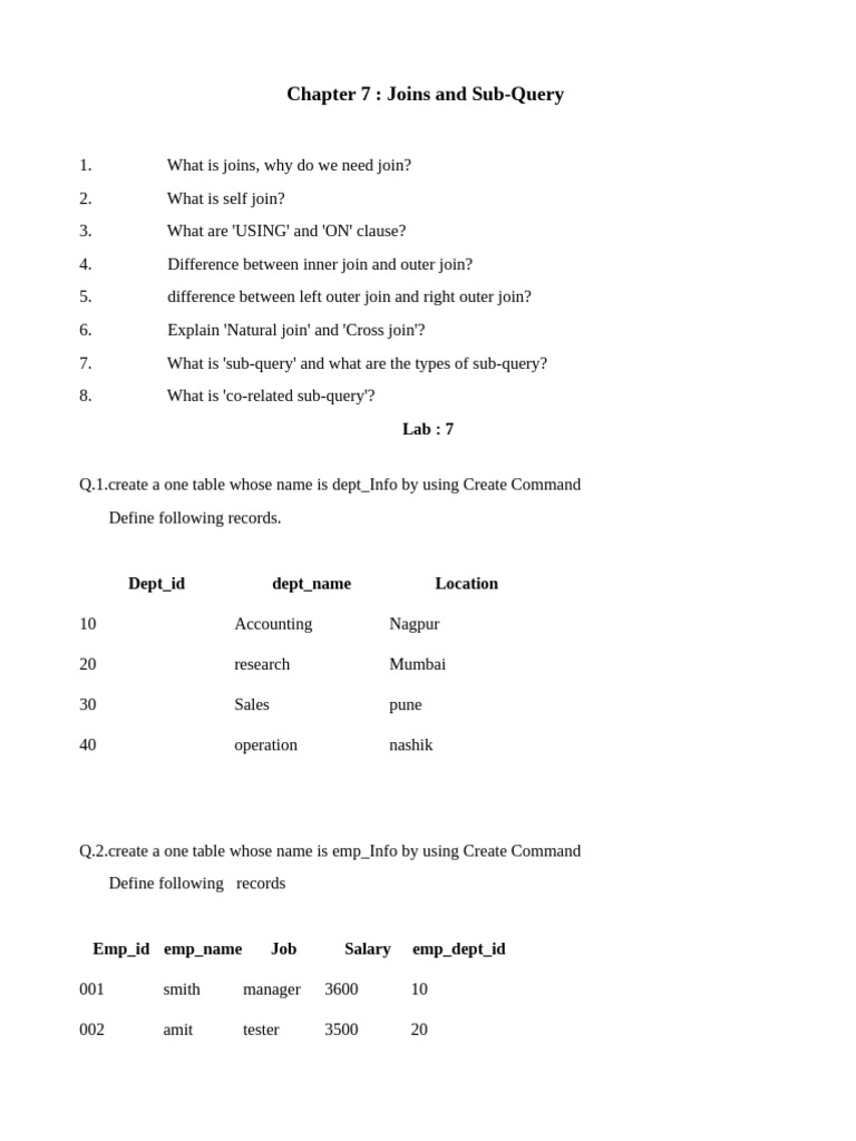 872283-Chapter 7 - Joins and Sub-Query | PDF