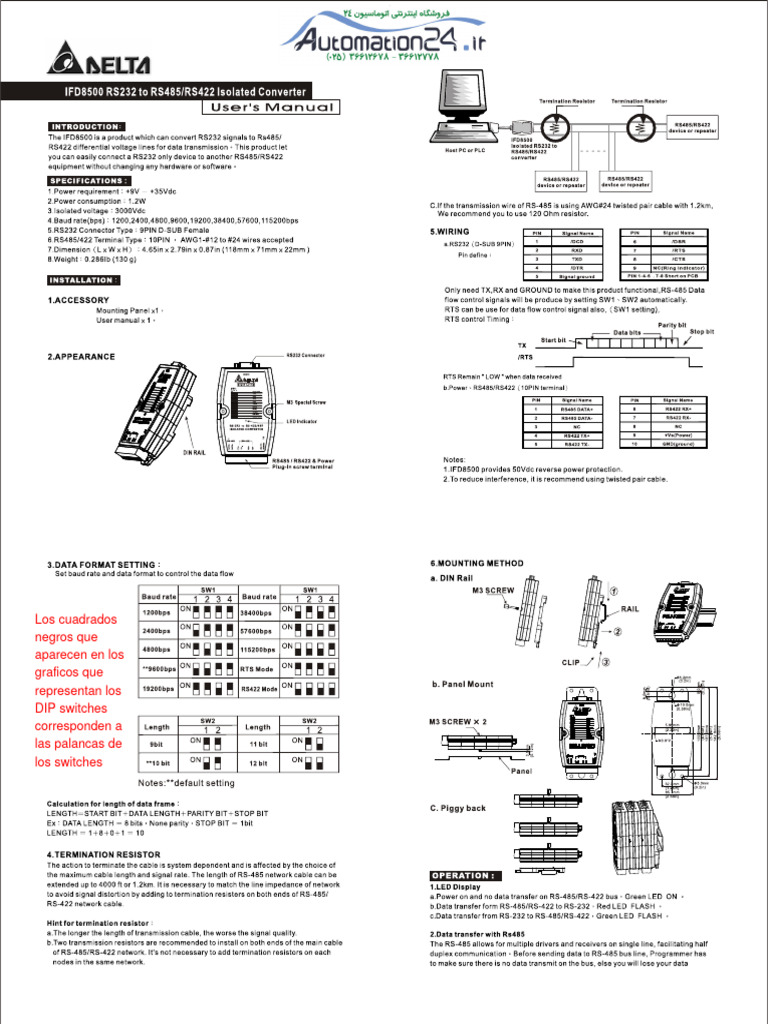 Delta Conversor RS485 A RS232 IFD8500 Manual | PDF