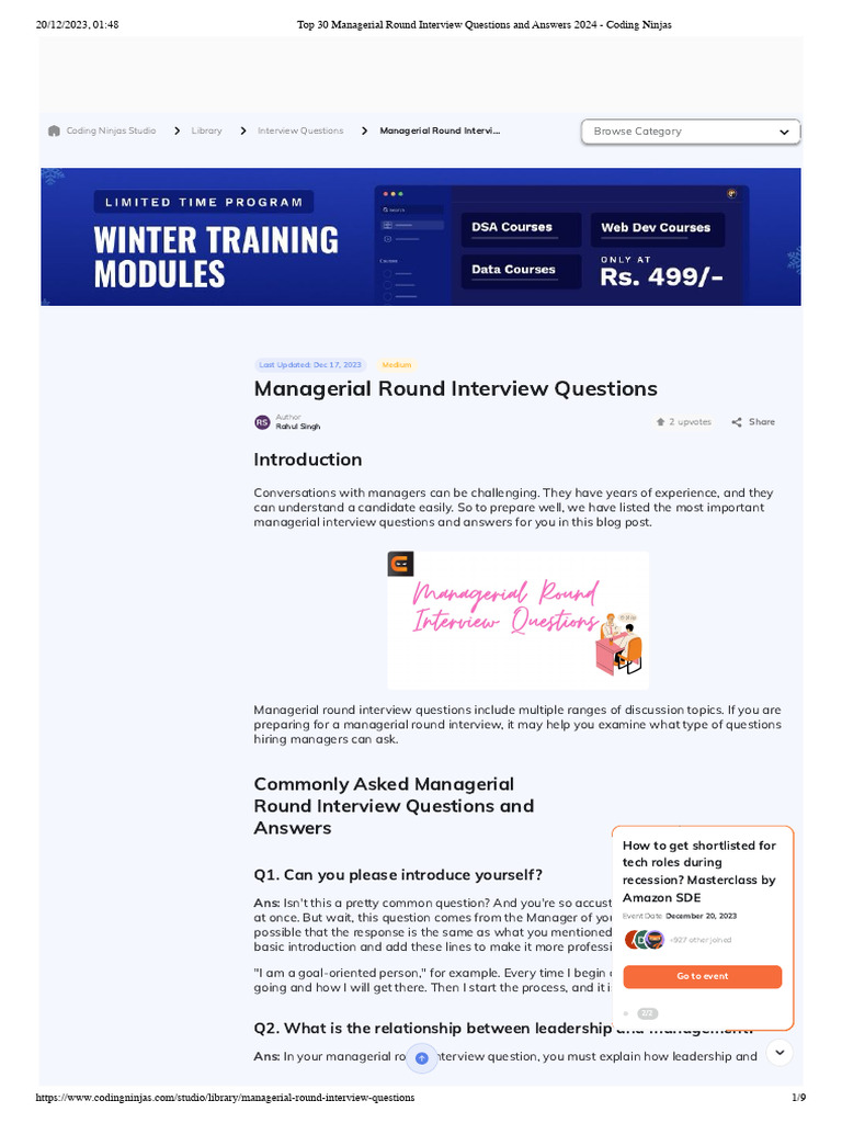 Managerial Round Interview | PDF | Employment | Computer Programming