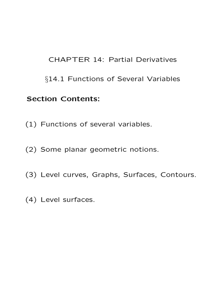 CHAPTER 14: Partial Derivatives | PDF | Function (Mathematics) | Variable (Mathematics)