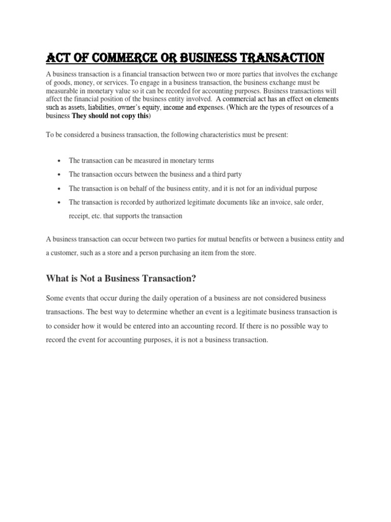 ACT OF COMMERCE or BUSINESS Transaction | PDF | Debits And Credits ...