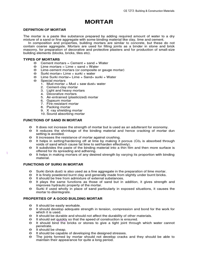 Mortar and Plasering | PDF | Mortar (Masonry) | Cement