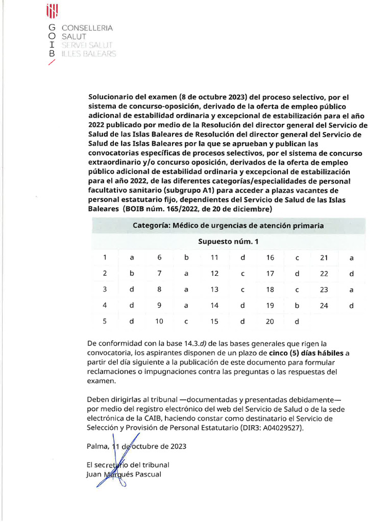 Plantilla correctora del examen | PDF