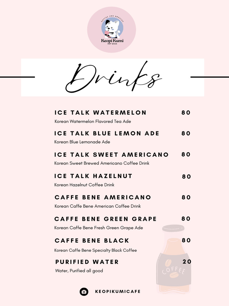 Pink Illustrated Feminine Drinks Menu | PDF