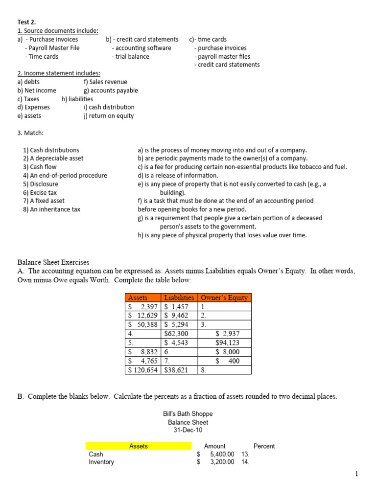 Balance Sheet ExercisesNameTask | PDF | Balance Sheet | Debits And Credits