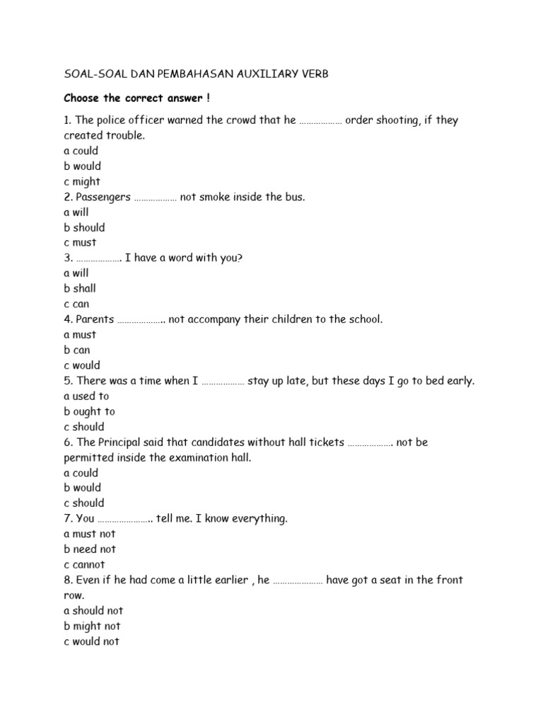 Soal-Soal Pembahasan Auxiliary Verb | Download Free PDF | Grammar | Linguistics