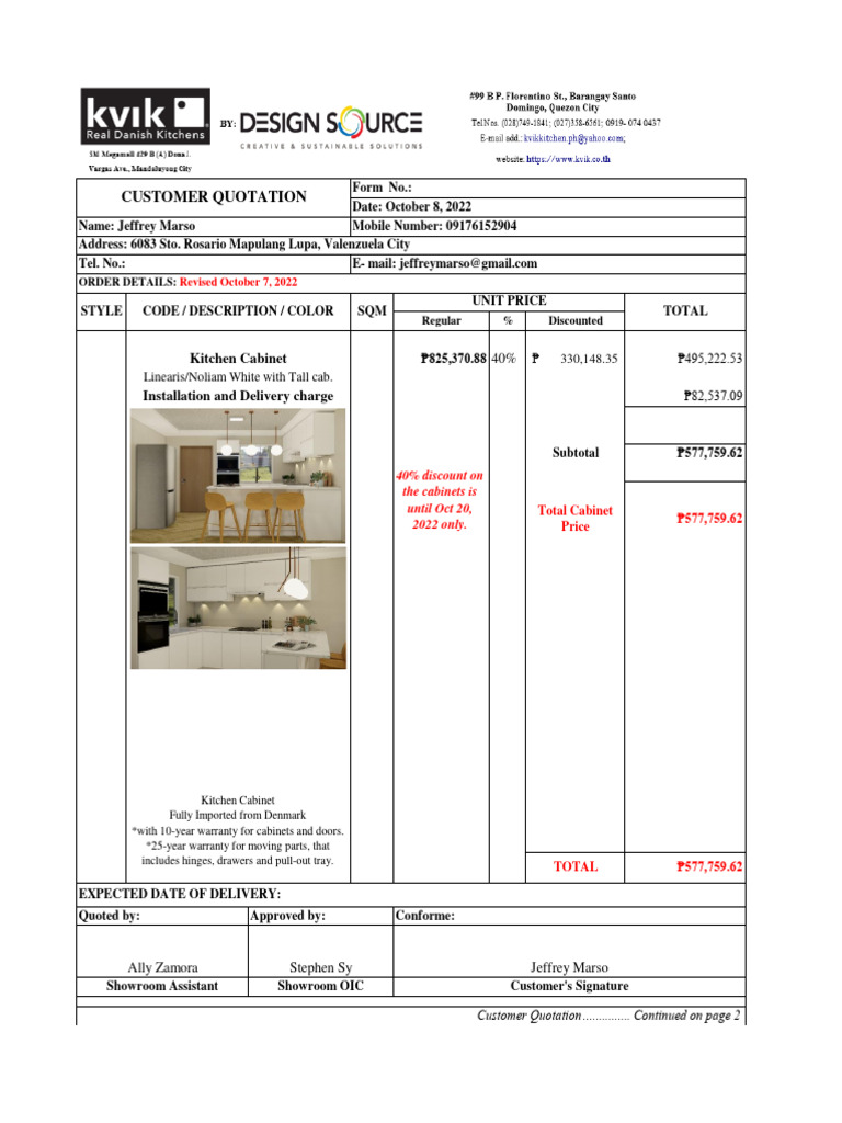 Kitchen Cabinet Quotation with Discounts | PDF | Countertop | Architecture