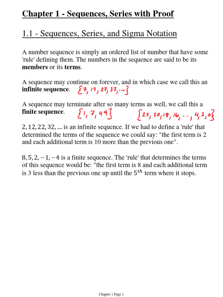 1.1 - Sequences, Series, and Sigma Notation - Blank Notes | PDF