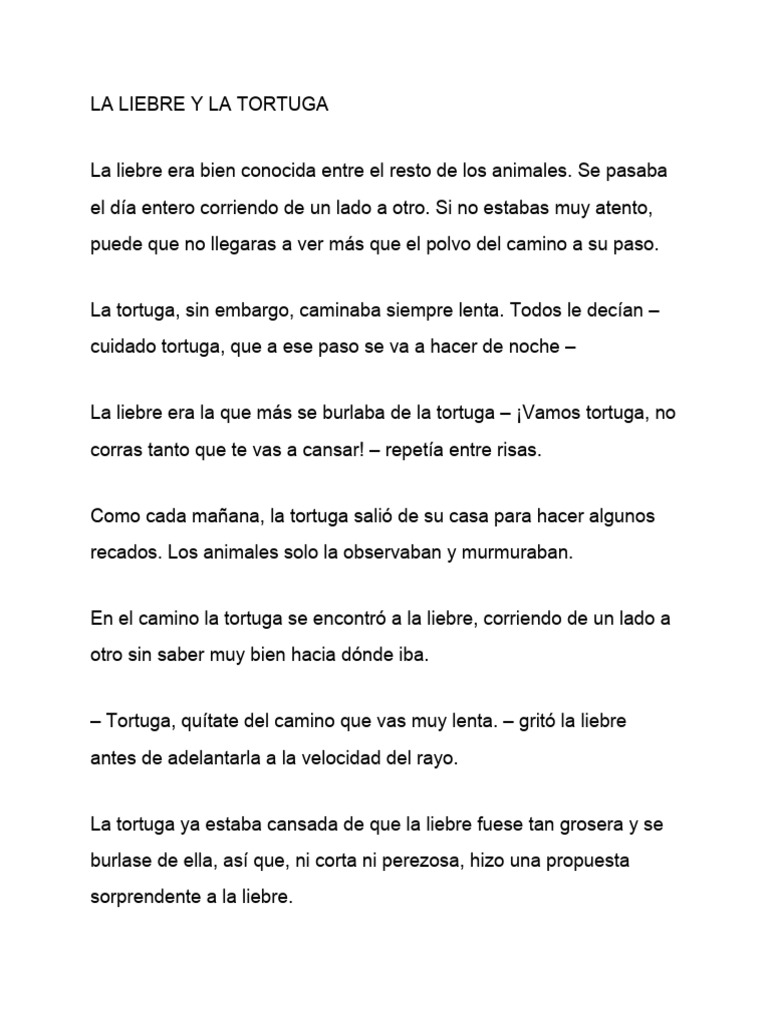 Fábula La Tortuga y La Liebre | PDF