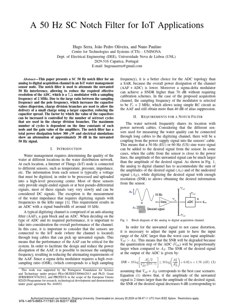 50 Hz Notch Filter for IoT Sensors | PDF | Analog To Digital Converter ...