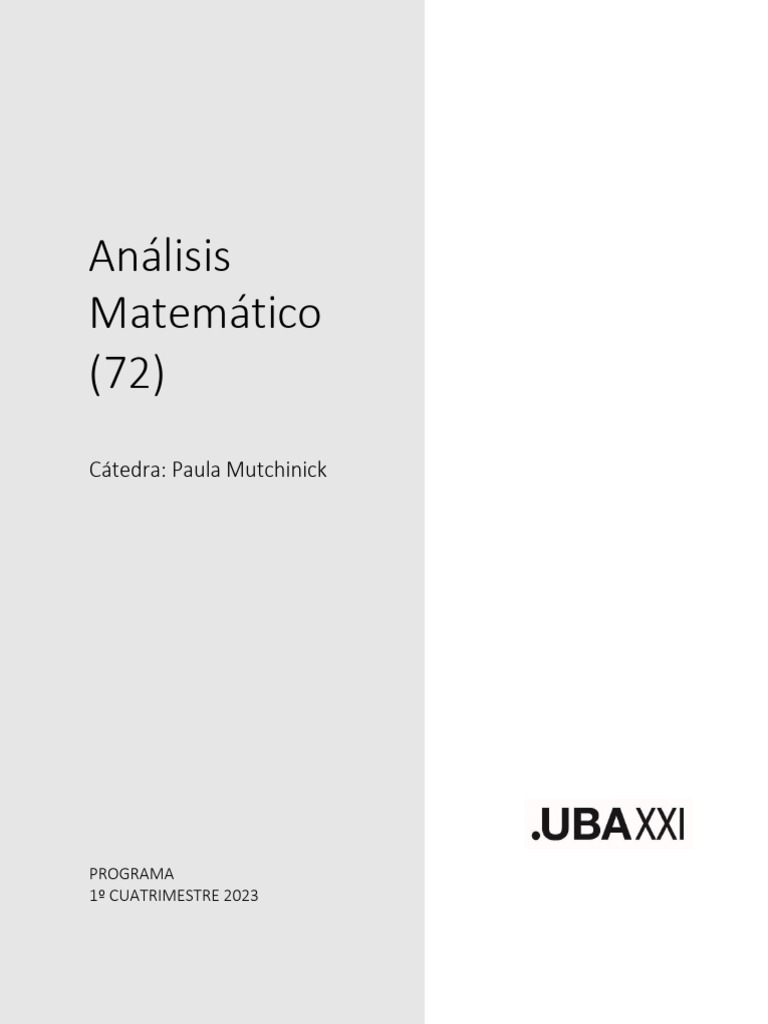 Programa Análisis Matemático 72 1C 2023 | PDF | Integral | Derivado