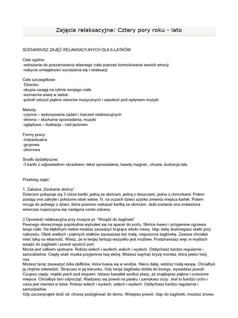 Zajęcia Relaksacyjne Lato | PDF