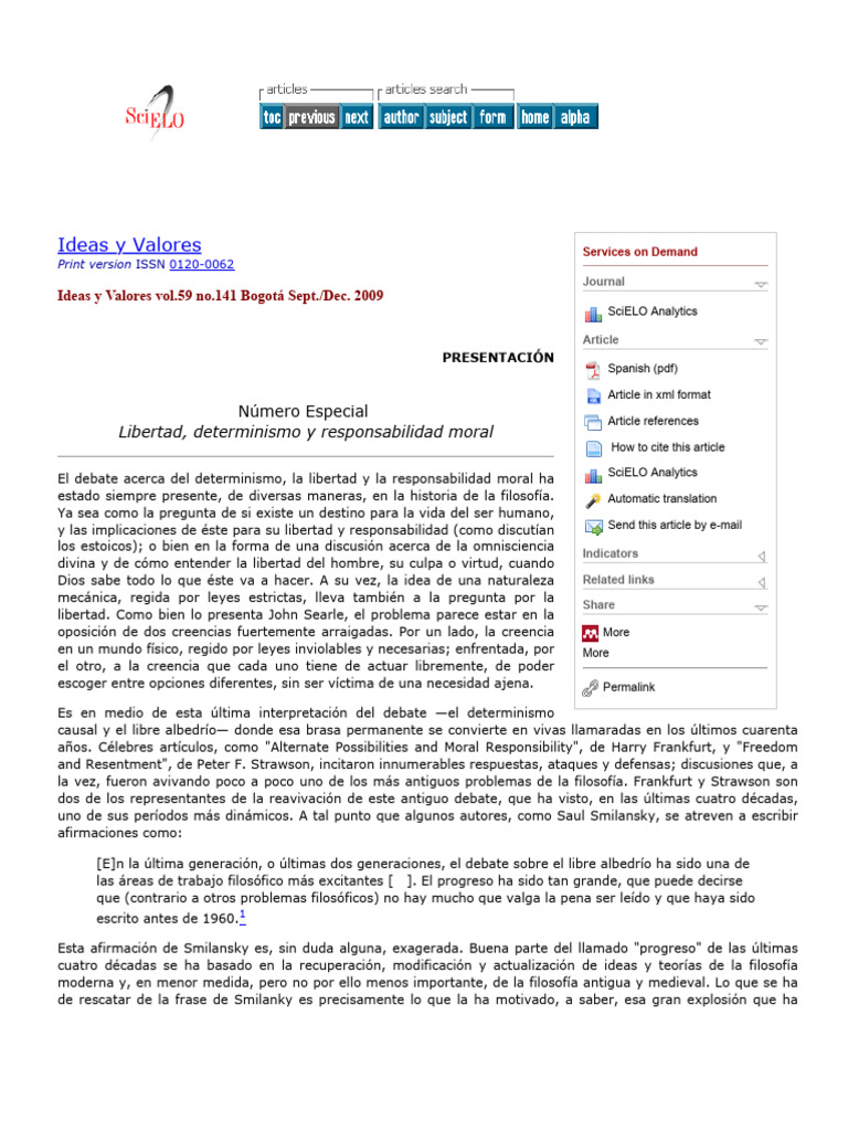 Número Especial - Libertad, Determinismo y Responsabilidad Moral | PDF | Libre albedrío | Metafísica