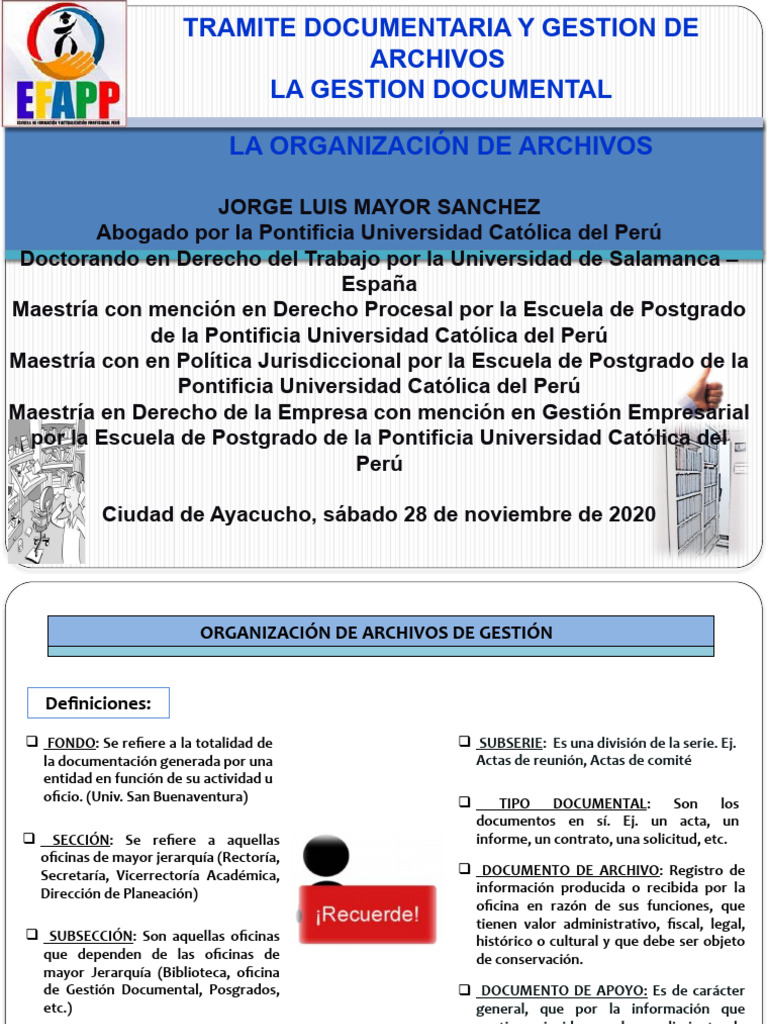 Organizacion de Archivos de Gestion Tramite Documentario y Gestión de ...