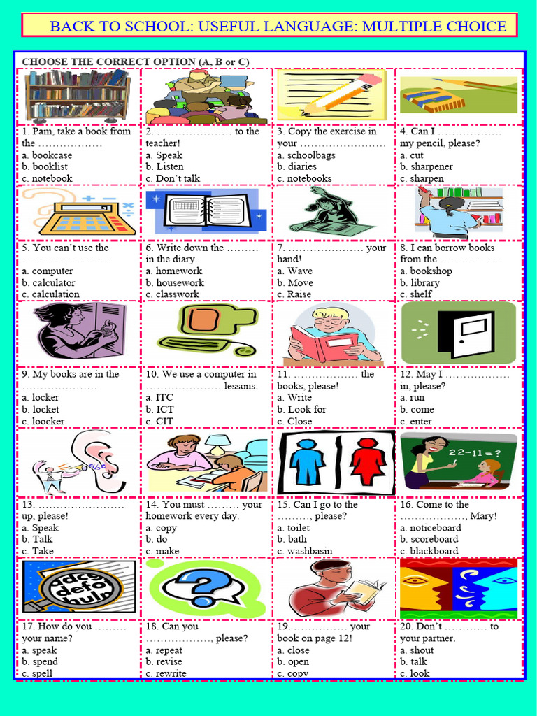 Back to School Vocabulary Quiz | PDF
