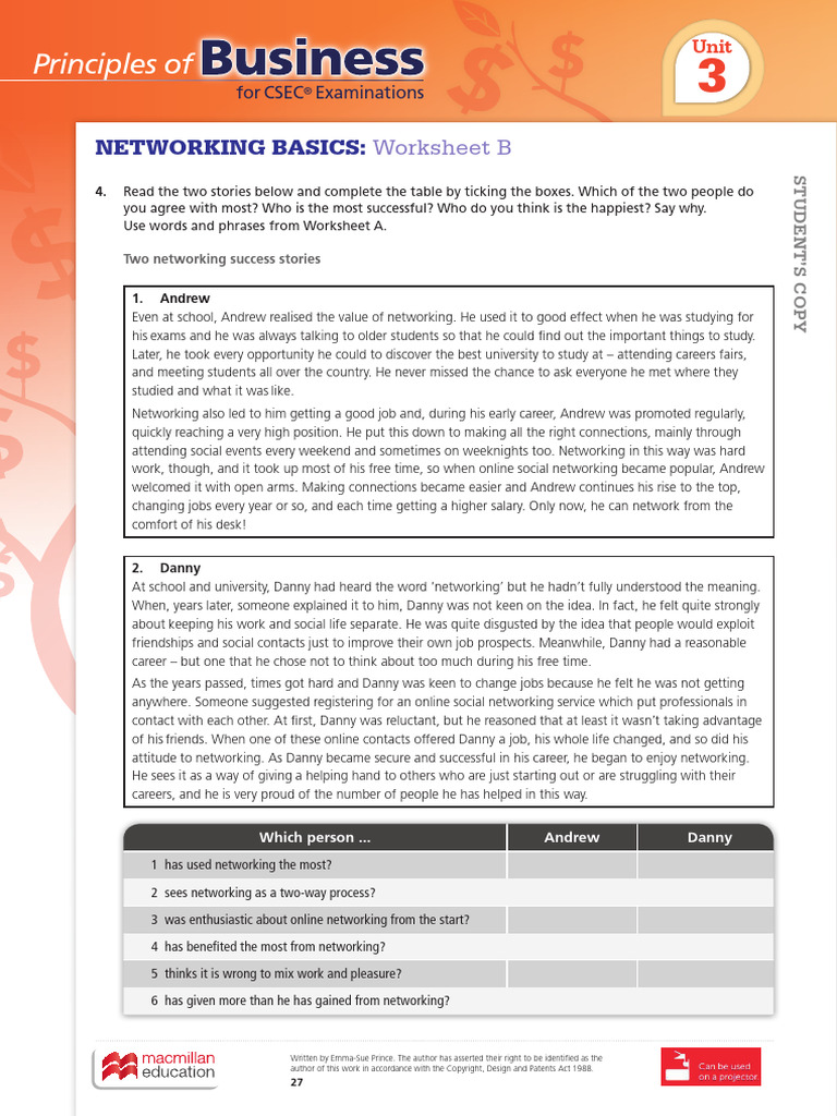 Unit 3 - Networking Basics - Student S Copy Worksheet B | PDF