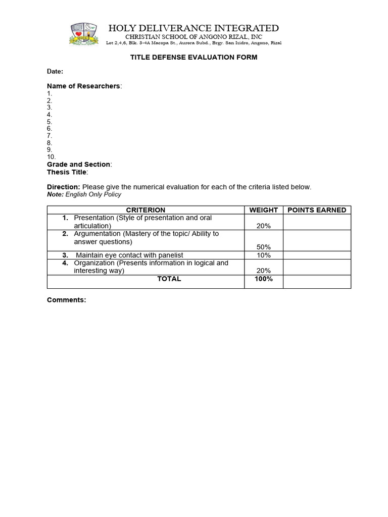 Title Defense Evaluation Form | PDF