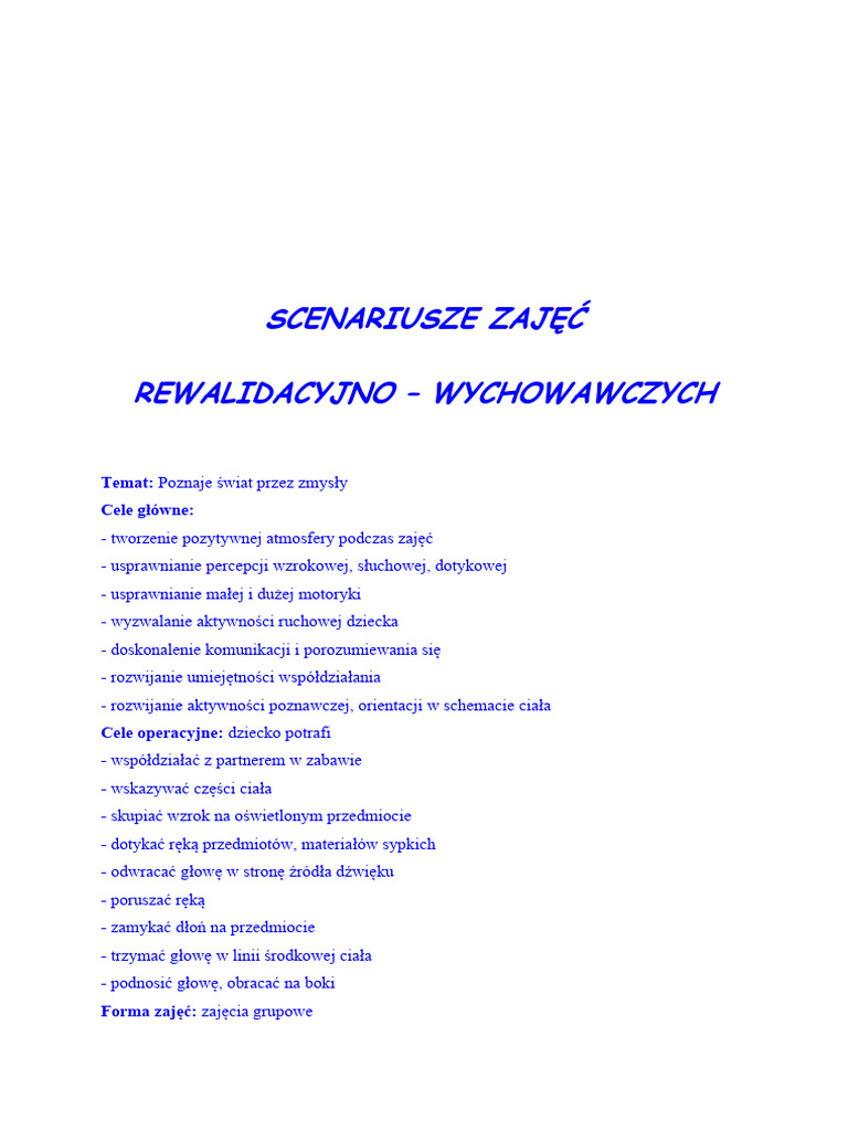 Scenariusze Zajec Rewalidacjnych | PDF