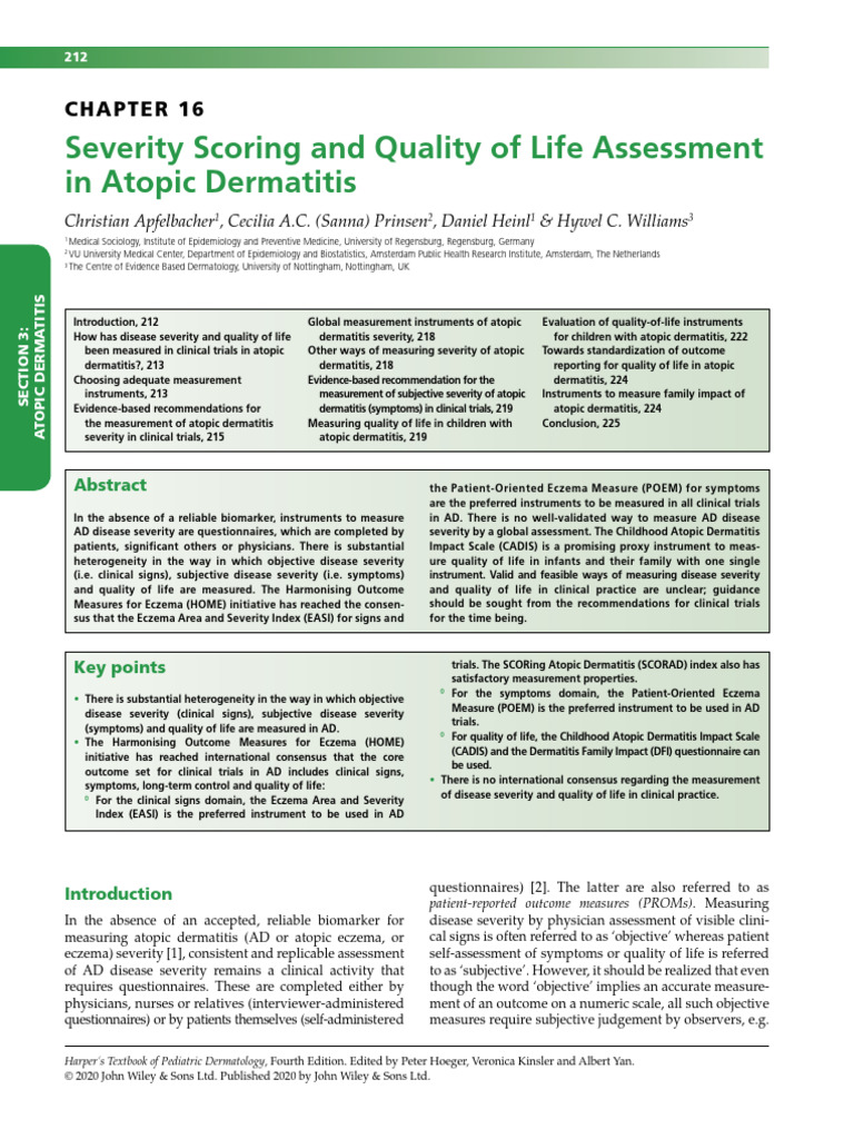 16 Severity Scoring and Quality of Life Assessment in Atopic Dermatitis ...