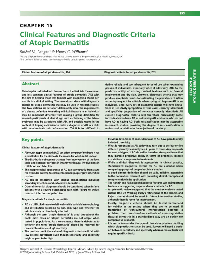 15 Clinical Features and Diagnostic Criteria of Atopic Dermatitis | PDF | Dermatitis | Medical ...