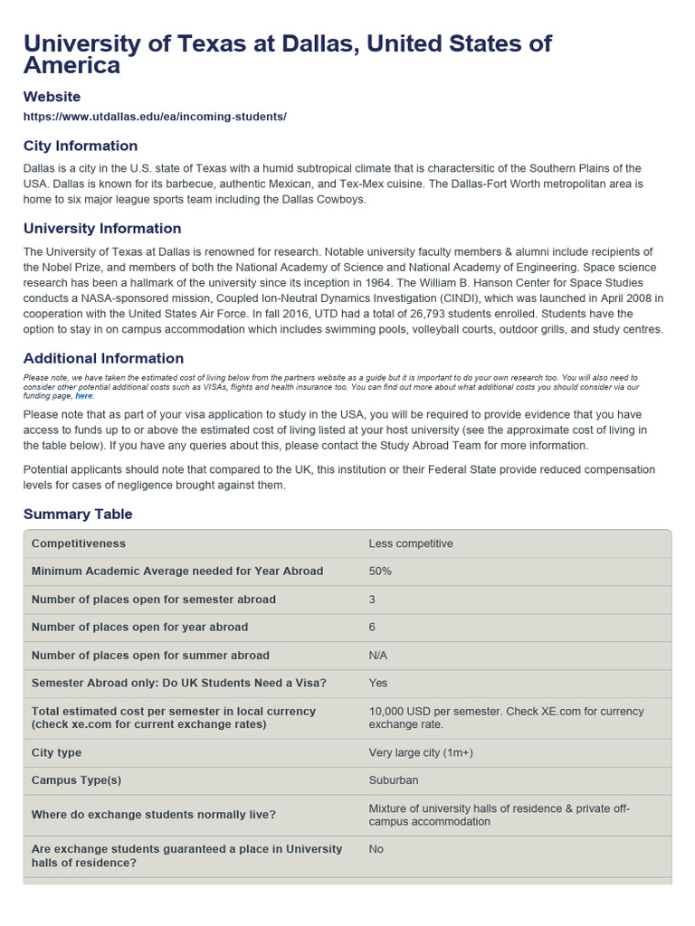 University of Texas at Dallas - United States of America | PDF ...