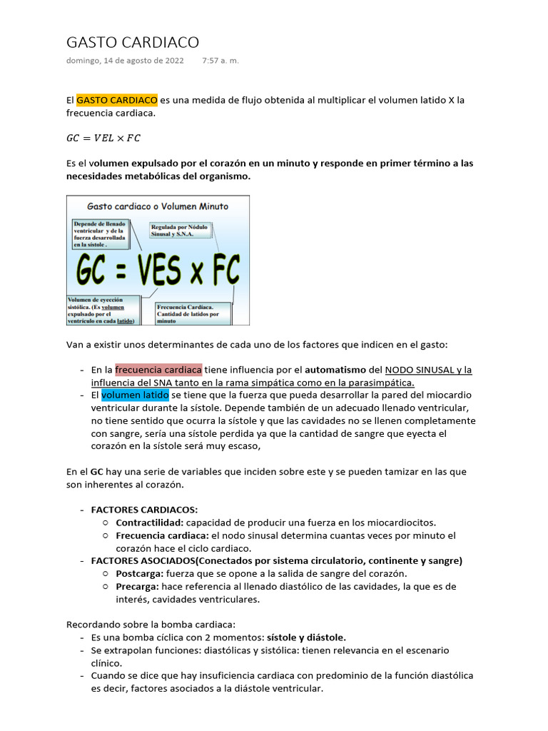 Gasto Cardiaco | PDF