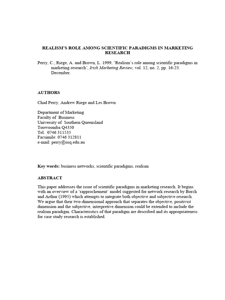 Realism's Role Among Scientific Paradigms in Marketing Research | PDF ...