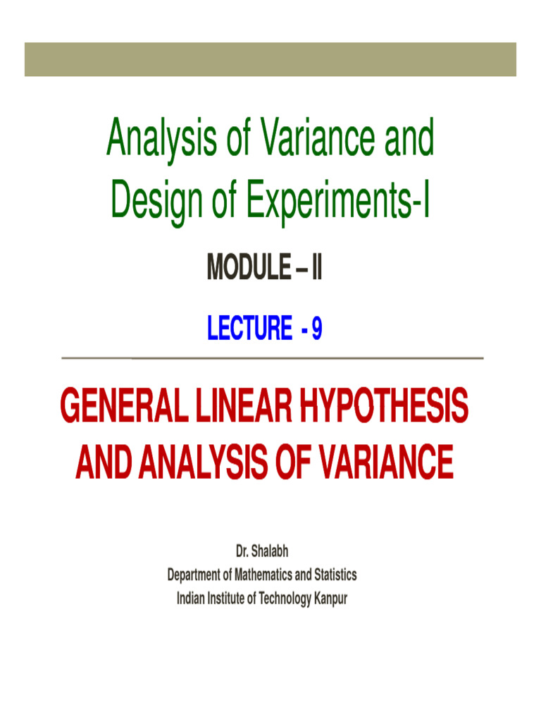 Lecture9 Module2 Anova 1 | PDF | Analysis Of Variance | Multiple Comparisons Problem