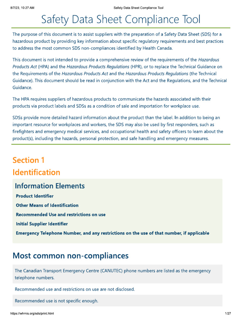 Safety Data Sheet Compliance Tool | PDF