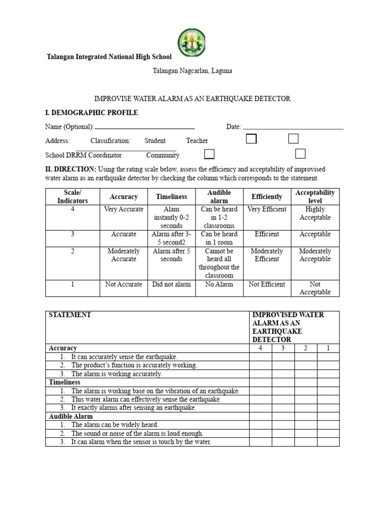 Improvised Water Alarm Questionnaire | PDF | Sensor