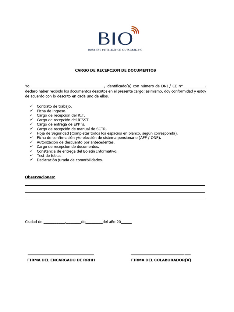 Cargo de Recepcion de Documentos - Campo | PDF