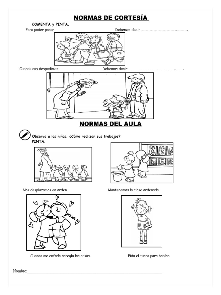 Normas de Cortesia y Del Aula para Ninos de 5 Anos | PDF