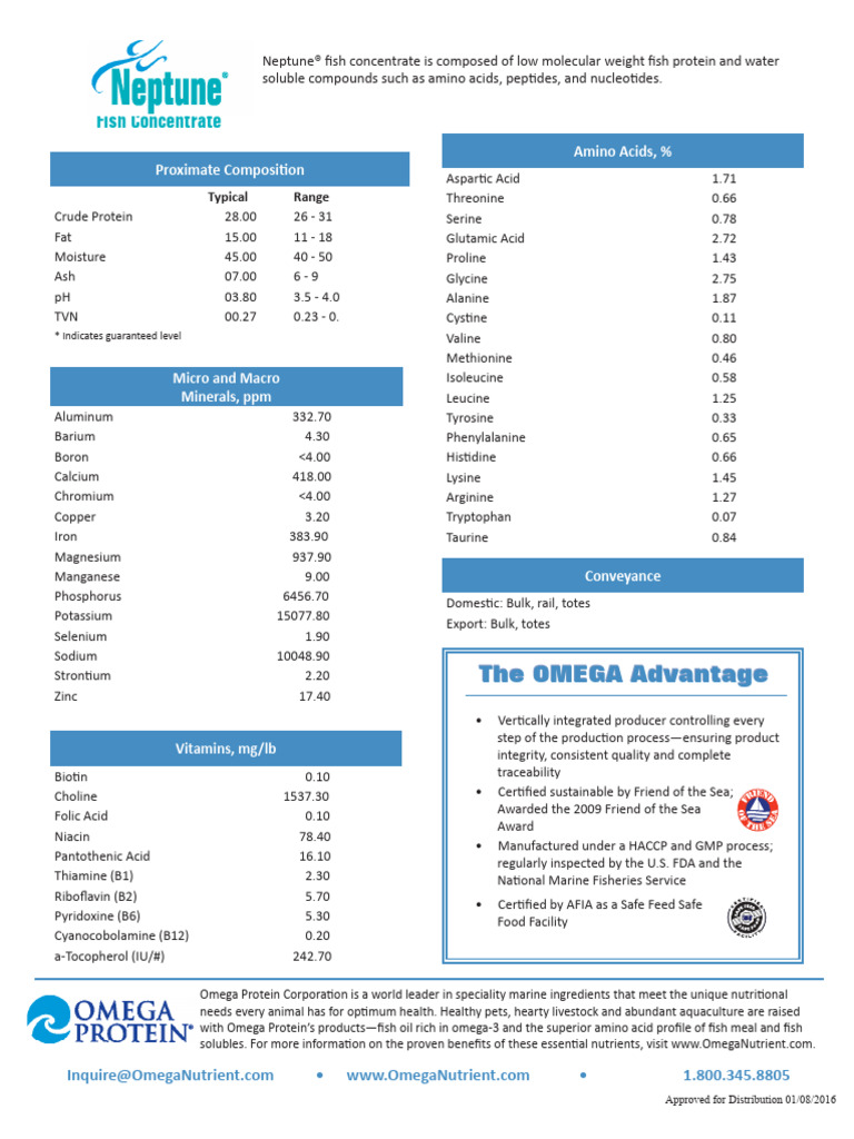 Neptune Fish Concentrate Technical Data Sheet | PDF | Amino Acid ...
