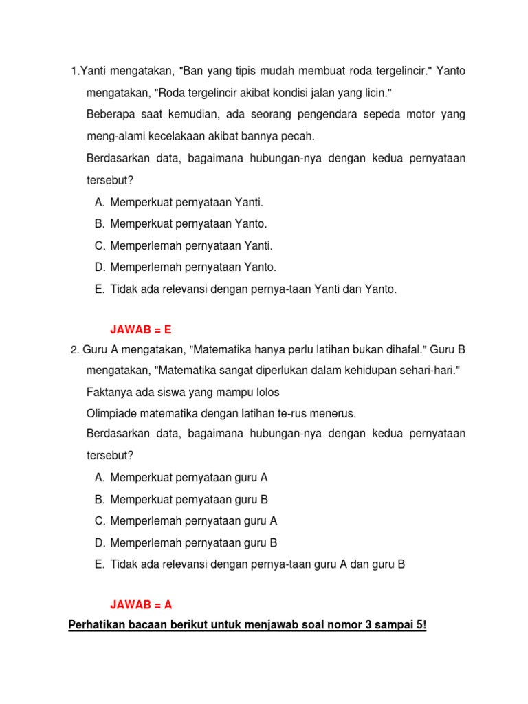 Latihan Dan Kunci Jawaban 16 Januari Penalaran UMUM | PDF