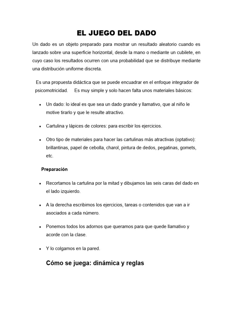 El Juego Del Dado | PDF | Plan de estudios | Ciencia cognitiva