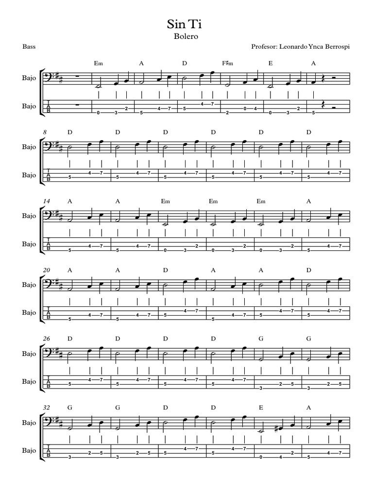 Sin Ti Bolero Bass | PDF