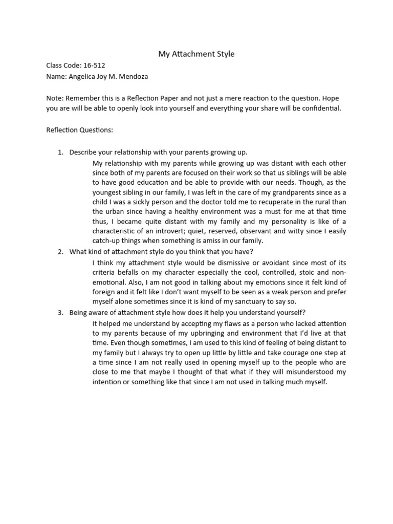 Attachment Style Reflection | PDF