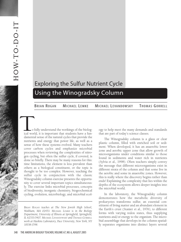 Winogradsky Column: Exploring Sulfur Cycling | PDF | Sulfur ...