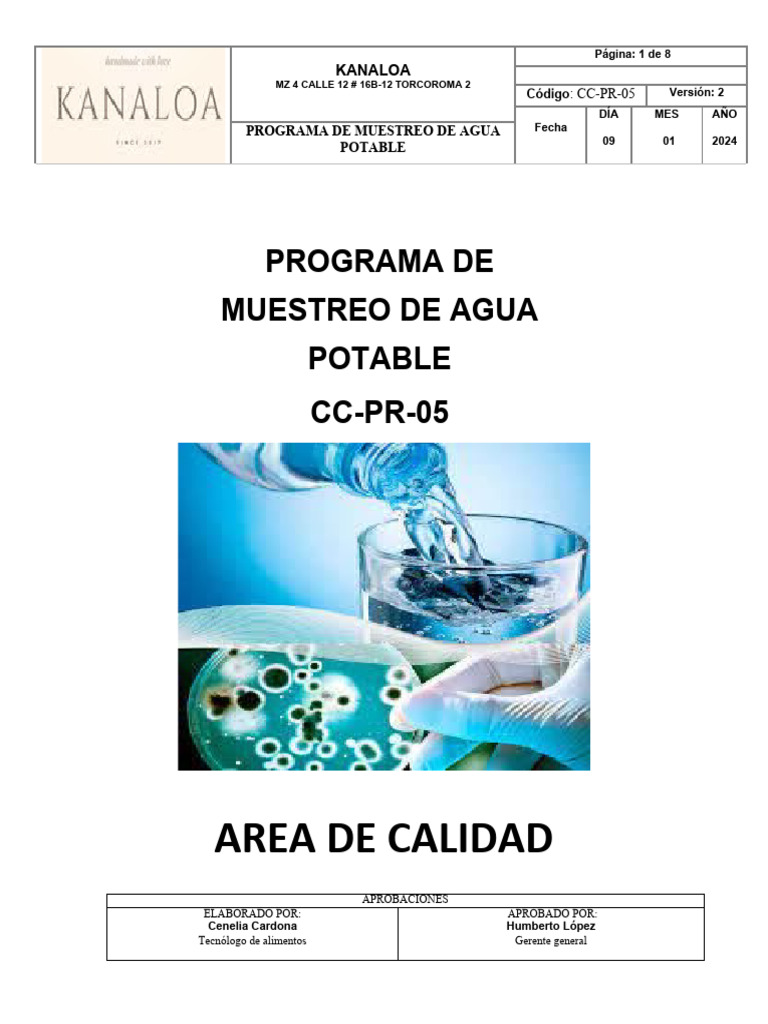 Programa Muestreo de Agua Potable | Descargar gratis PDF | Agua | Agua potable
